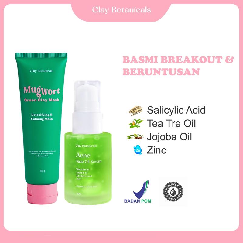 Clay Botanicals Perfect Acne - Clay Mask & Faceoil - Shop | Tokopedia