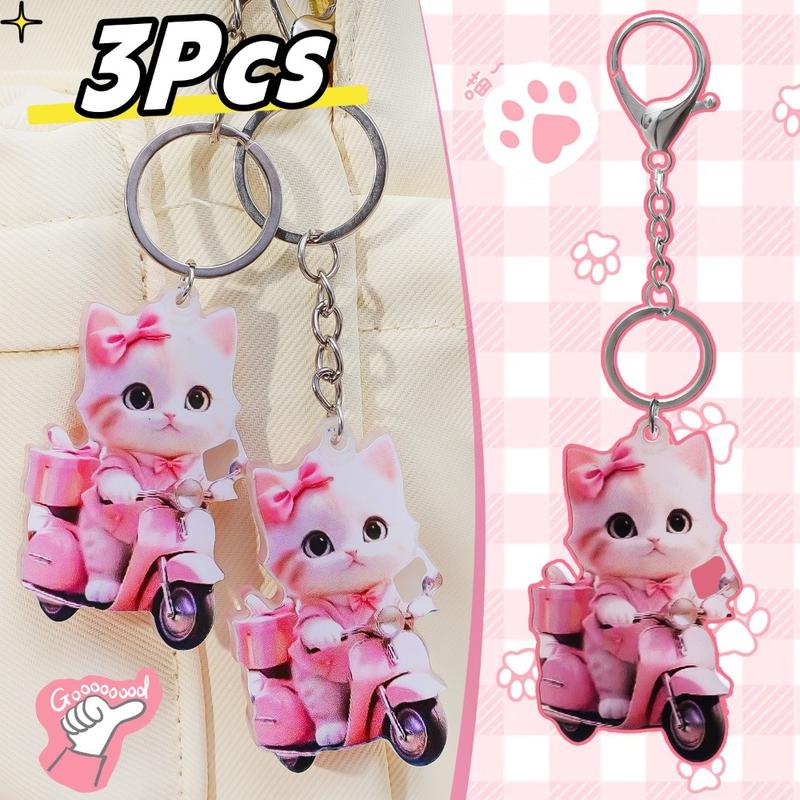 1/3Pcs Sweet Cute Acrylic Pink Cat Keyring Fashion Realistic Cute ...