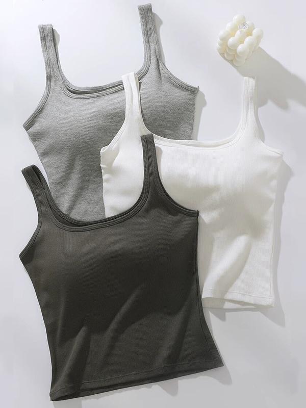 2pcs Women's U-Back Tank Tops with Removable Pads, Slim Fit Solid ...