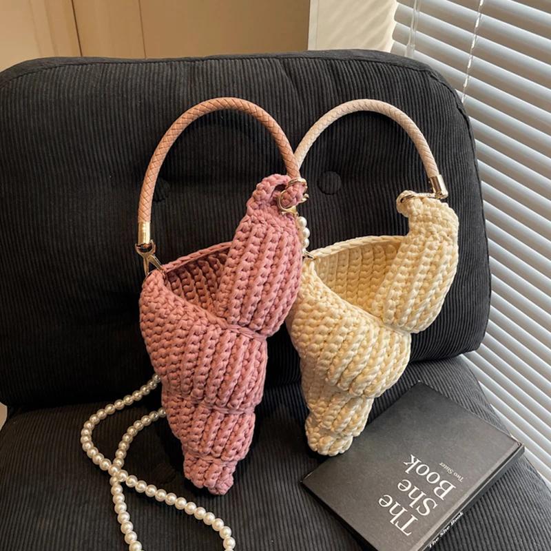 Conch Shell Knit Crochet Crossbody Shoulder Bag,Pearl Chain Handmade ...