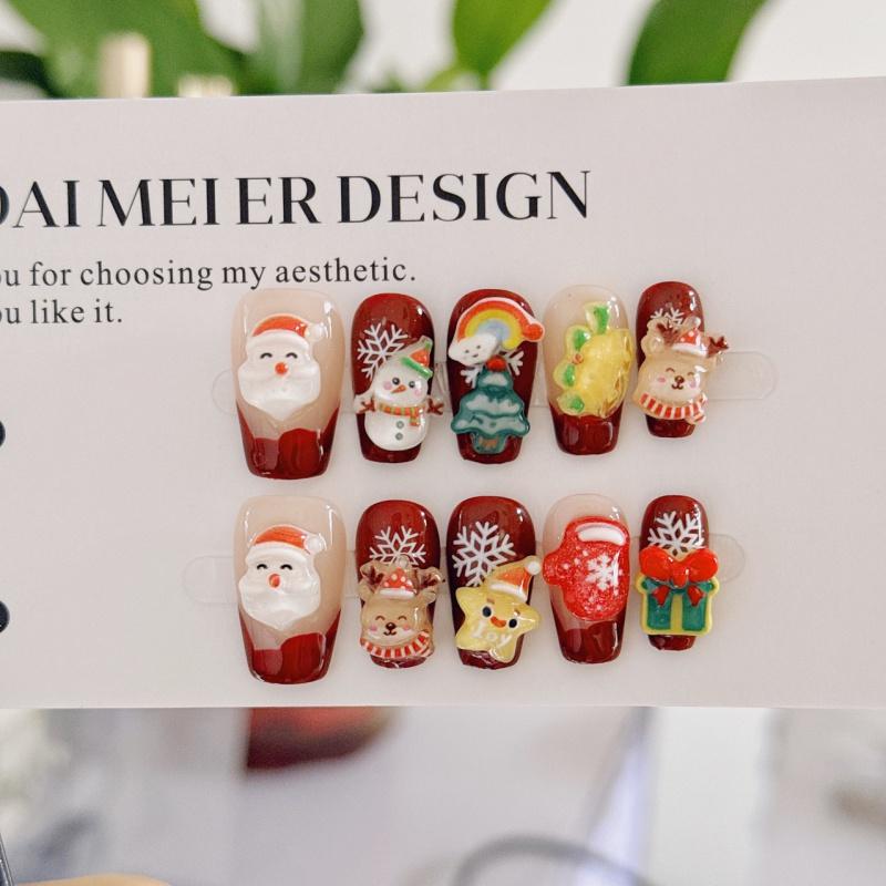 Handmade polished press on nails with Christmas santa claus stickers ...