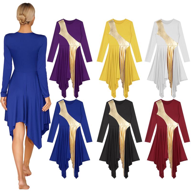 Doomiva Women's Long Sleeve Asymmetrical Praise Dance Metallic - TikTok ...