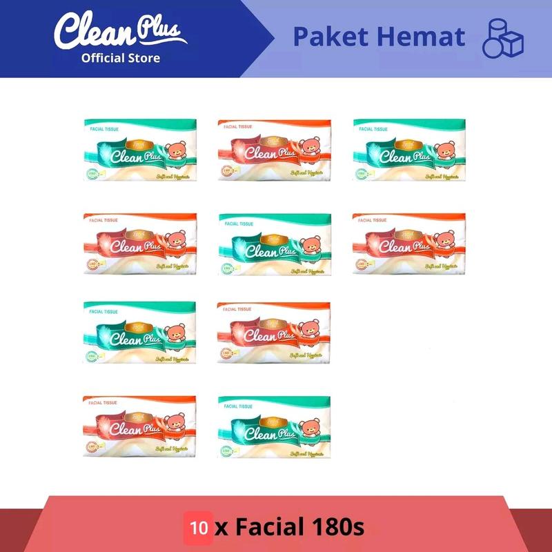 10 Pack Facial Tissue Clean Plus 180 Sheets Bayi - Shop | Tokopedia