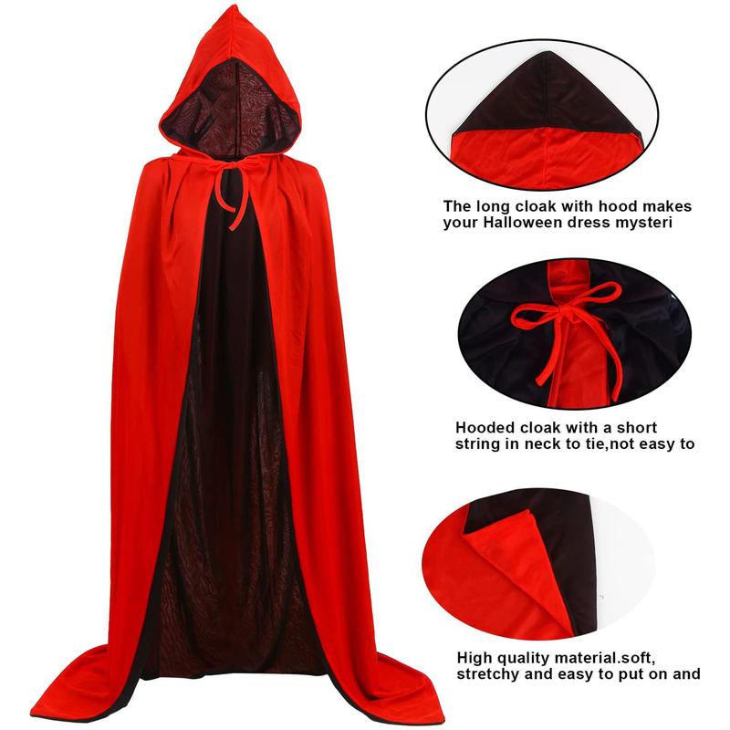 Jubah pontianak untuk Halloween, hitam dan merah, boleh diterbalikkan ...