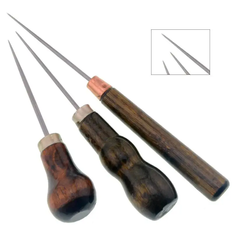 1pcs Durable Awl Tools with Wooden Handle Diy Leather Crafts Punch ...