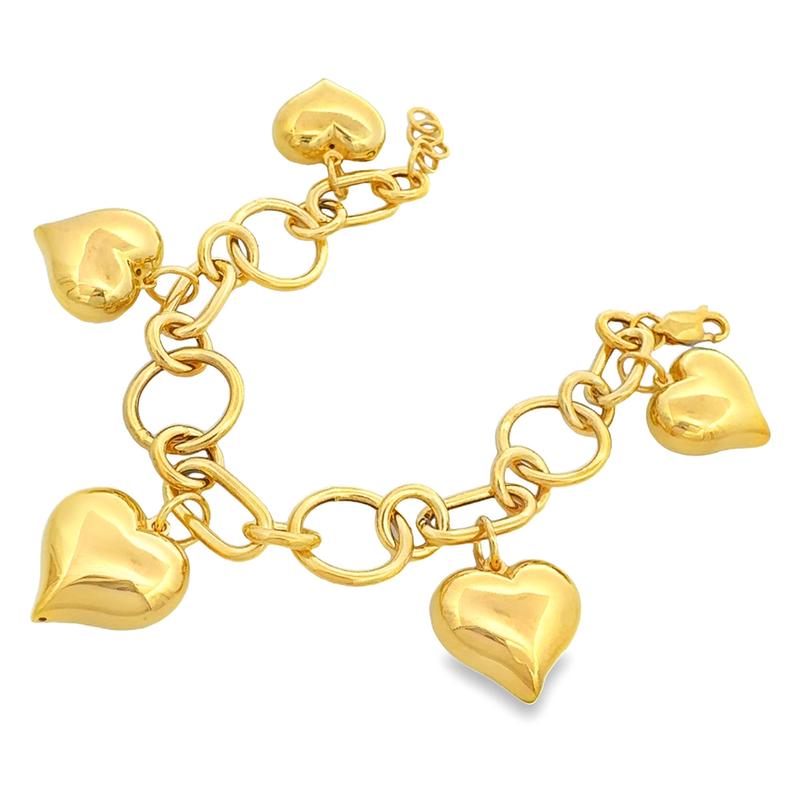Top Cash Jewellery 916 Gold Dangling Heart Circle Linking Bracelet ...
