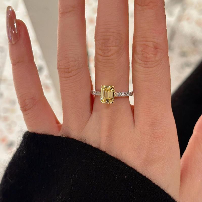 Affordable Luxury Fashion Square Yellow Diamond Ring Female Cold ...