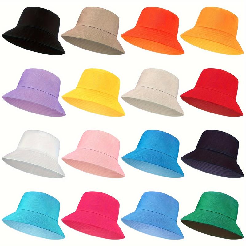 16 Pcs Solid Color Summer Bucket Hats For Women Unisex Packable ...