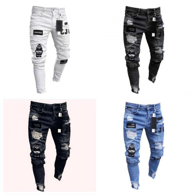 Seluar Jeans Lelaki, Seluar Denim Bersulam, Slim Fit, Koyak Lutut ...