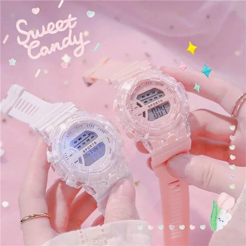 Jam tangan getah kasual wanita, jam tangan elektronik kalis air ...