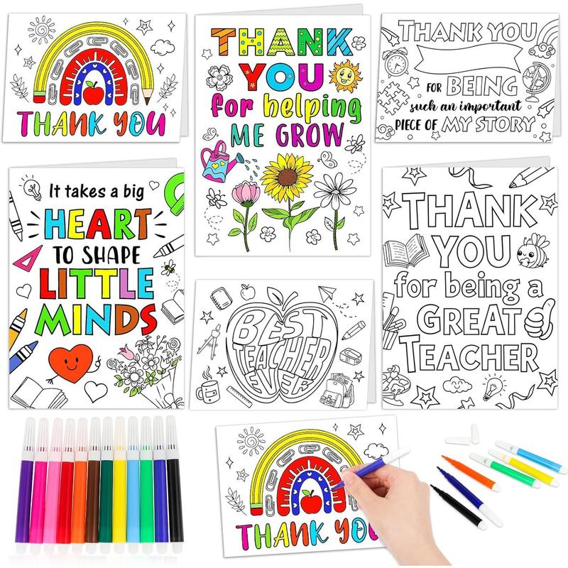 12 count Teacher Appreciation Coloring Cards with 12 Pens, Color Your ...