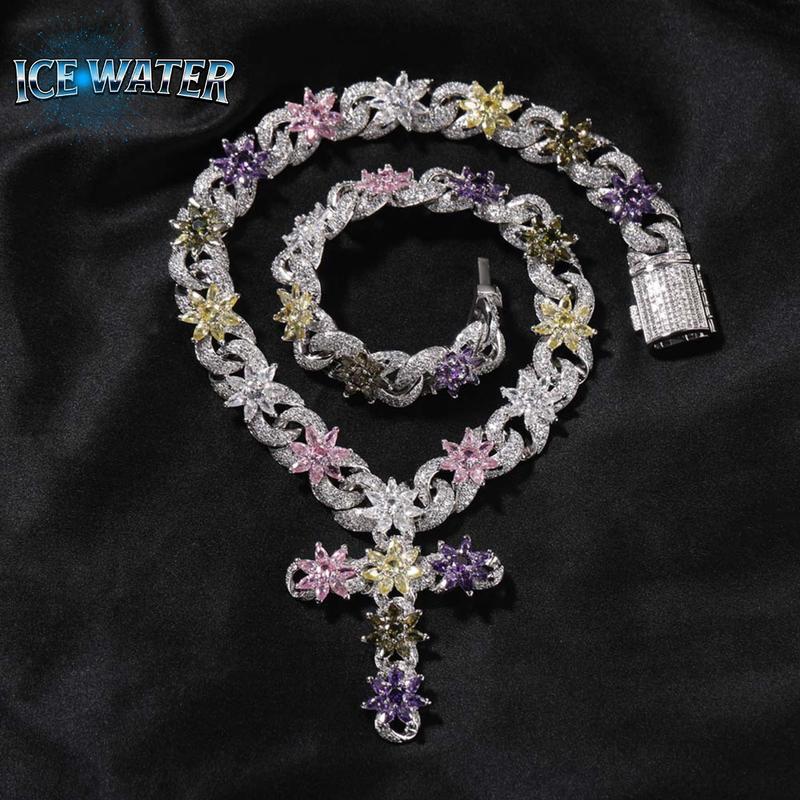 ICE WATER 15mm Royal Sparkling zirconia Flower Jewelry Set Elegant ...
