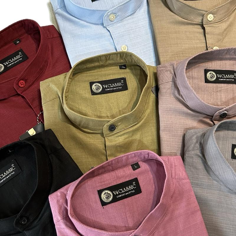 Kemeja Pria Katun Linen Rami- Lengan Pendek - Kerah Koko - Size - Shop ...