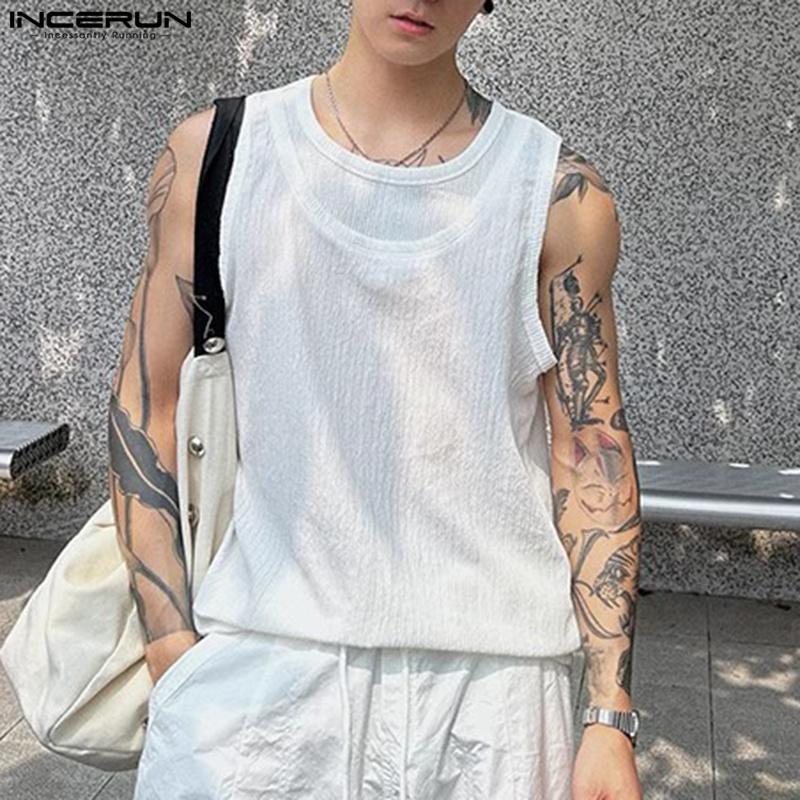 INCERUN Men Summer Solid Color Patchwork Tank Top Casual Cre - TikTok ...