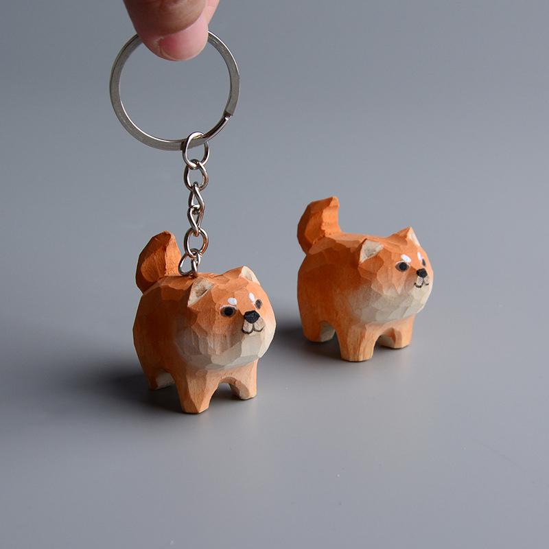 Kawaii Akita Dog Keychain Hand Carved Dog Key Ring Pendant Ornament ...
