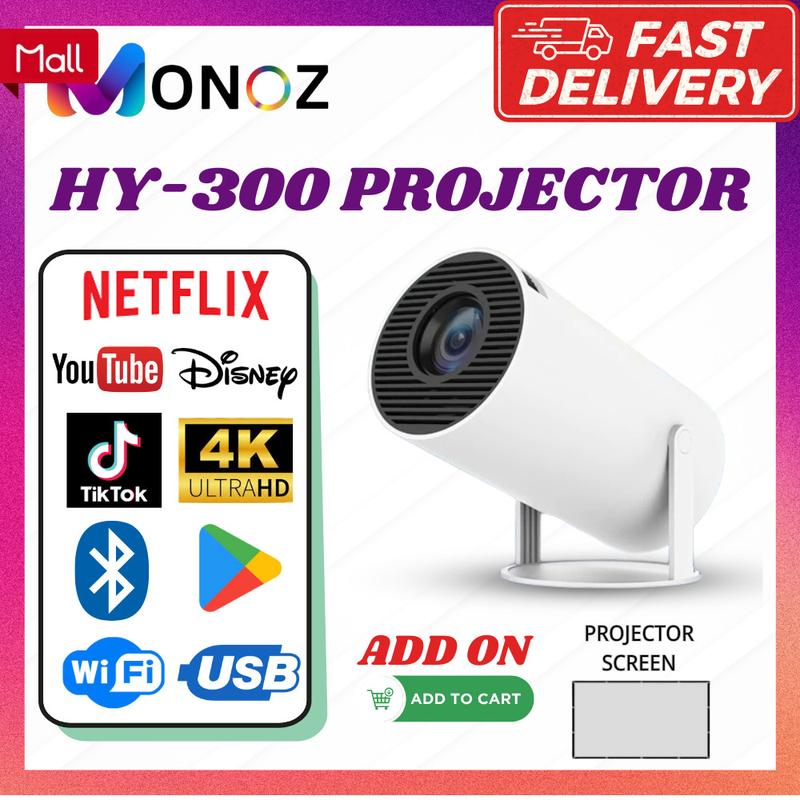 HY300 Projector Android 11.0 LCD 4K 6000 lumens HD 130 inch Screen ...