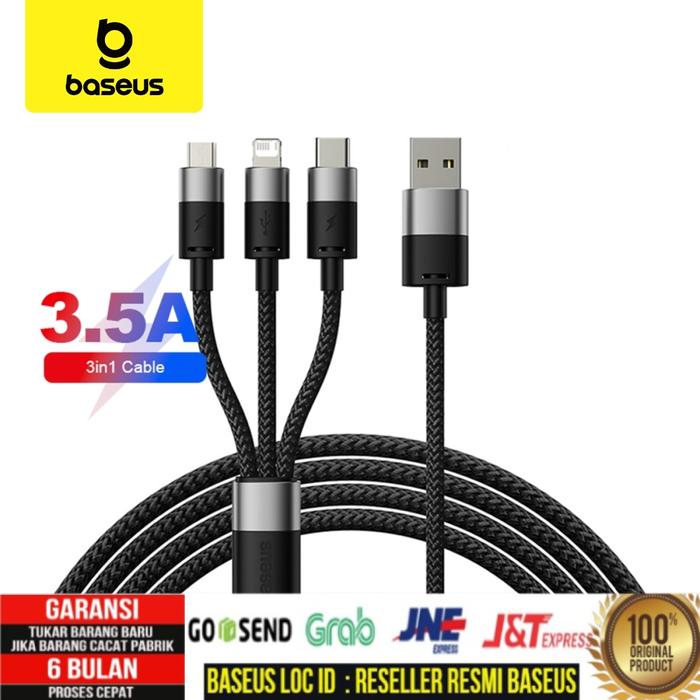 Jual Baseus Kabel Data Primary Colors 3in1 Micro+Lightning+Type-C 3.5A ...
