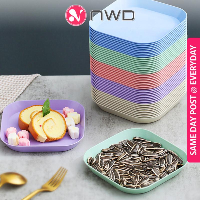 ( UNBREAKABLE ) Square Wheat Straw Flat Plate Dish Dessert Snack ...