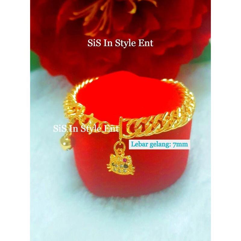 Gelang Lencana Polis Korea, Emas 24K, Untuk Kanak-kanak, dengan Loceng ...