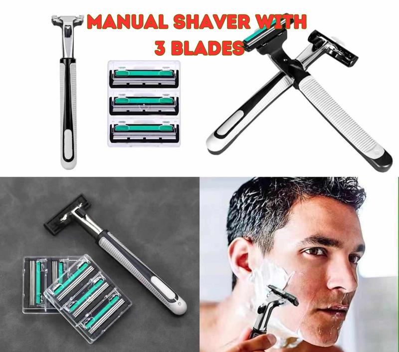 1 razor with 3 blades Manual razor blade double layer razor men's ...