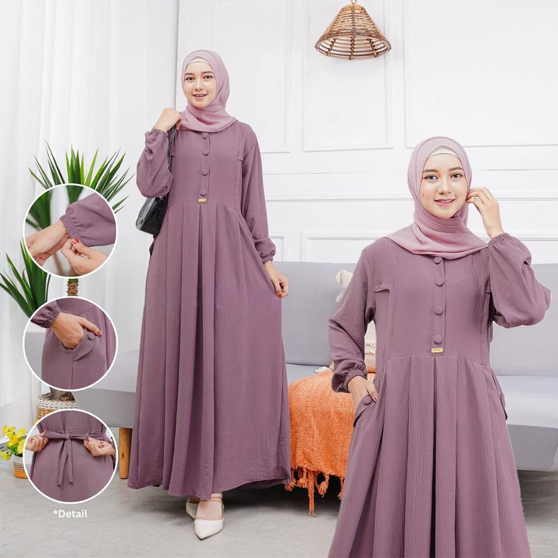 AMIRA Gamis Dress Wanita Bahan Crinkle Airflow Muslim Dewasa - Shop ...