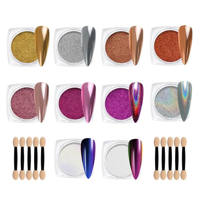 Chrome Nail Powder Kit: 10 Jars 8 Colors Metallic Mirror Effect 2 ...