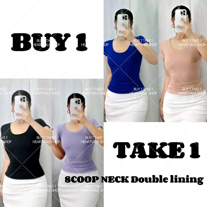 BUY 1 TAKE 1 Double Lining Scoop Neck Basic Length Top For Women ...