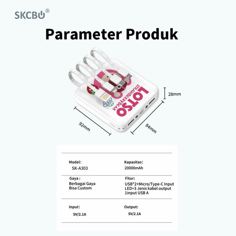 SKCBO Mini Powerbank 20000mAh Custom Power Bank Fast Charging dengan ...