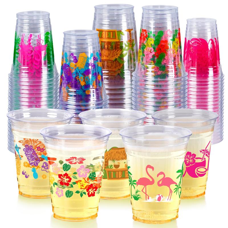 100Pcs Luau Cups for Hawaiian Party Decorations Tropical Clear Plastic ...