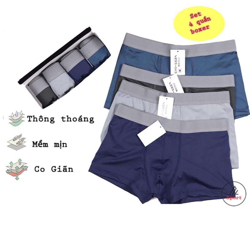 Quần lót nam, boxer sịp nam. Hộp 4 quần thun lạnh co giãn, thông ...