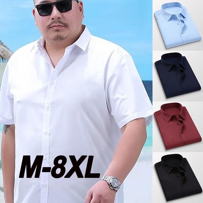 XS-6XL Fat Man Simple Plain Shirt Men Plus Size Short Sleeve - TikTok ...