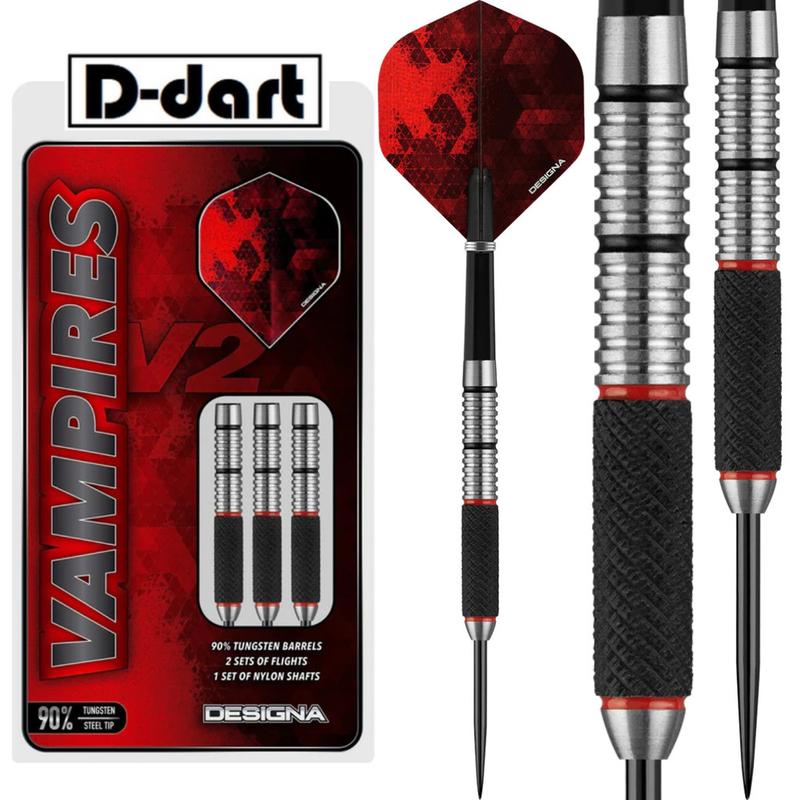 DESIGNA STEEL TIP DARTS - 23G/25G/27G VAMPIRES V2 M3 90% TUNGSTEN ...