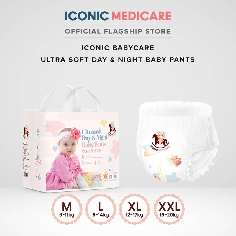 Iconic Babycare Ultrasoft Day & Night Baby Pants M48/L44/XL38/XXL32 - TikTok Shop Malaysia