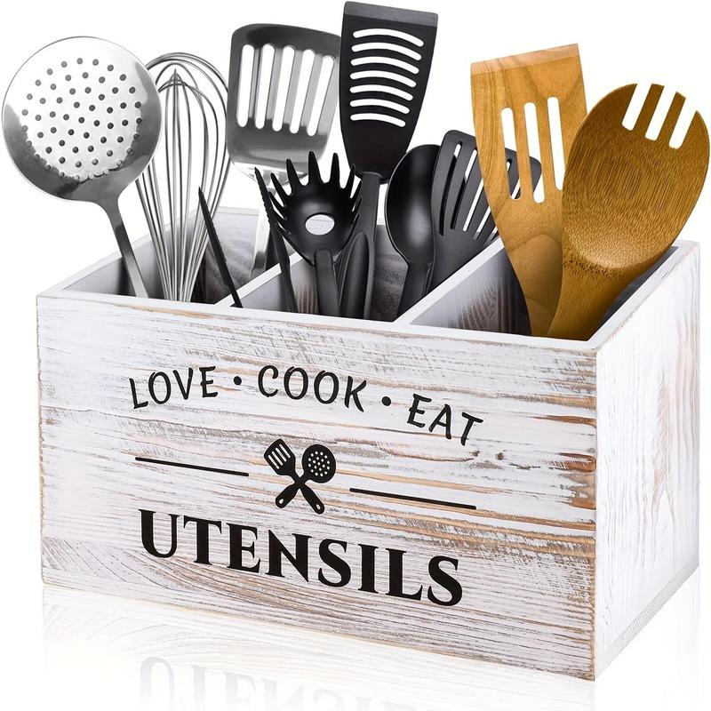 Kitchen Utensil Organizer Storage Box, 1 Count Wooden Kitche - TikTok Shop