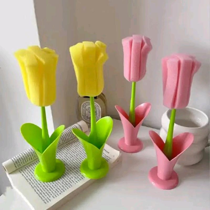 Spons Bunga Tulip Cuci Piring Pink Kuning Sikat Bunga Sponge - Shop ...