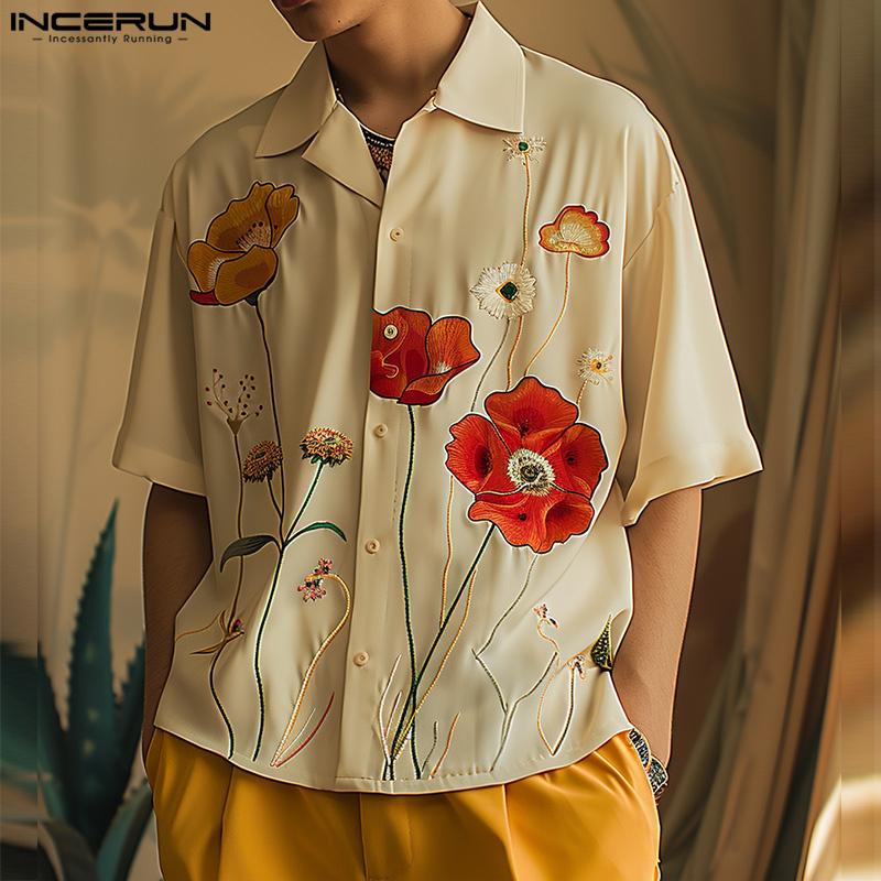 INCERUN Men Fashion Floral Print Short Sleeved Shirts Leisur - TikTok ...