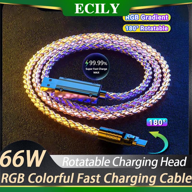 ECILY 180° Rotatable RGB Lighting Charging Cable 6A 120W Super - TikTok ...