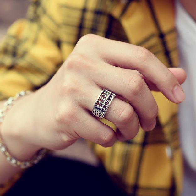 Bold 925 Five Emperor Coins Ring Unisex Retro Fashion Ruyi Abacus ...