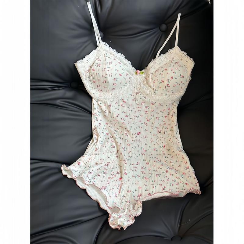 OOTD 2025 Sexy New Summer Pure Floral Chest Pad Pajamas Suspenders ...