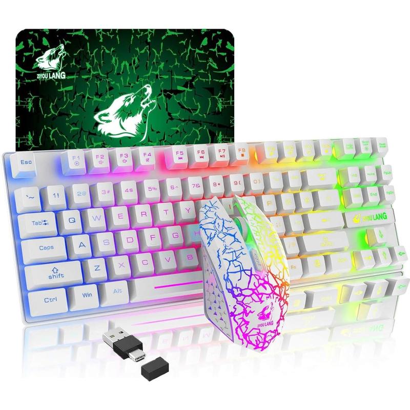 RGB Backlit Gaming Keyboard Combo,Rechargeable 3800mAh , 87-Key ...