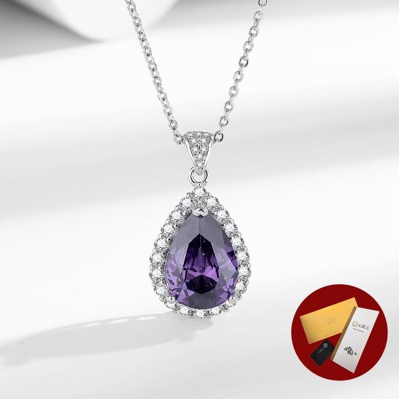 (With Gra Certificate) Purple Moissanite 8 Karat Drop Shape Necklace ...