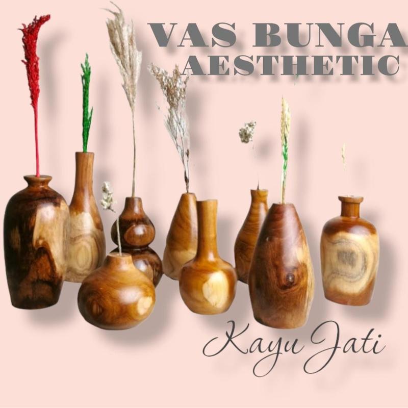 VAS BUNGA AESTHETIC KAYU JATI SOLID HANDMADE NATURAL - Shop | Tokopedia