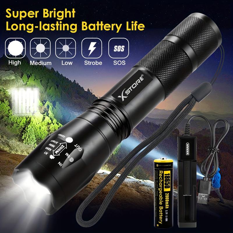 LED Zoomable Flashlight USB Charger Super Bright 5 Model Mini Portable ...