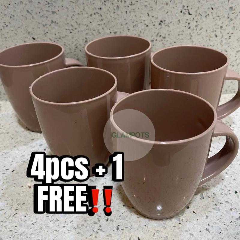 PLASTIC MUG w/ HANDLE MOCHA /4 + 1 FREE (5pcs)️ makapal ang baso ...