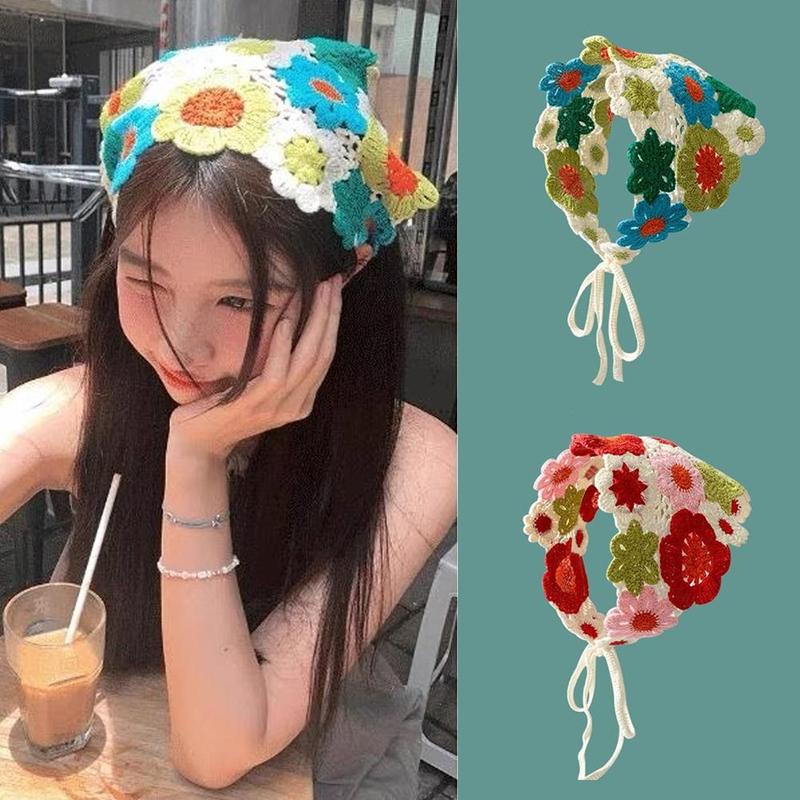 Aksesori Musim Sejuk, Topi Bunga Mengait Wanita Menawan, dengan ...