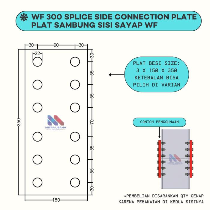 Jual Plat Sambung Sisi Sayap WF 300 Size 350 x 150 Web Splice Flange ...