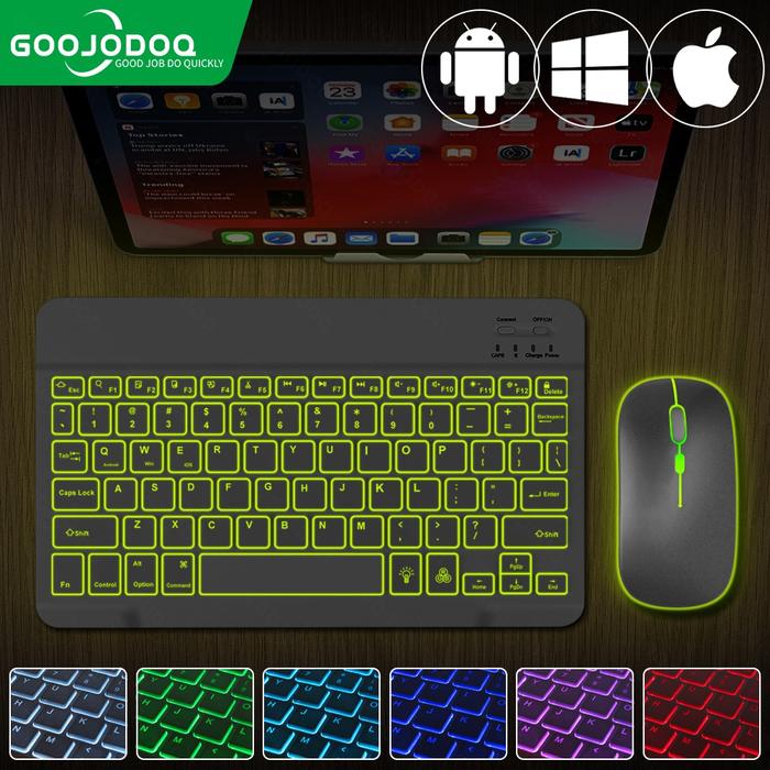Promo 【GOOJODOQ】10 Inch Backlit Backlight Keyboard Nirkabel Dan Mouse ...