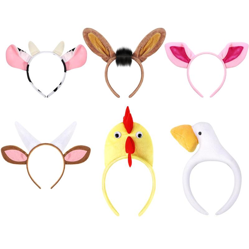 6 Animal Ears Headbands Party Favors Bear Bunny Ear Zoo Costume ...