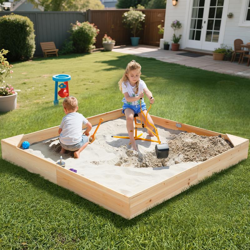 Slsy Large Wooden Sandbox for Kids with Seats & Waterproof Cover, 71 ...