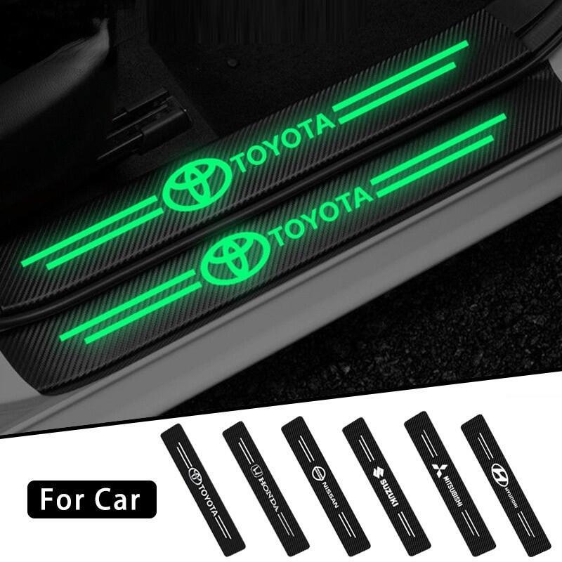 4Pieces Luminous Car Side Step Door Sill Protector Carbon Fiber ...